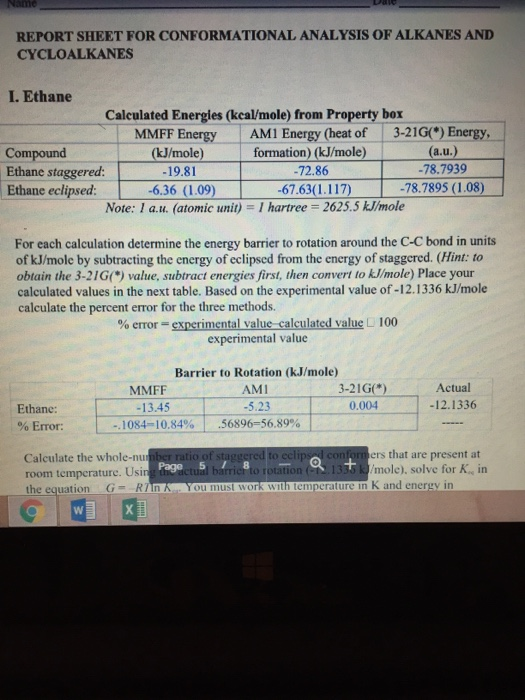 Solved REPORT SHEET FOR CONFORMATIONAL ANALYSIS OF ALKANES | Chegg.com