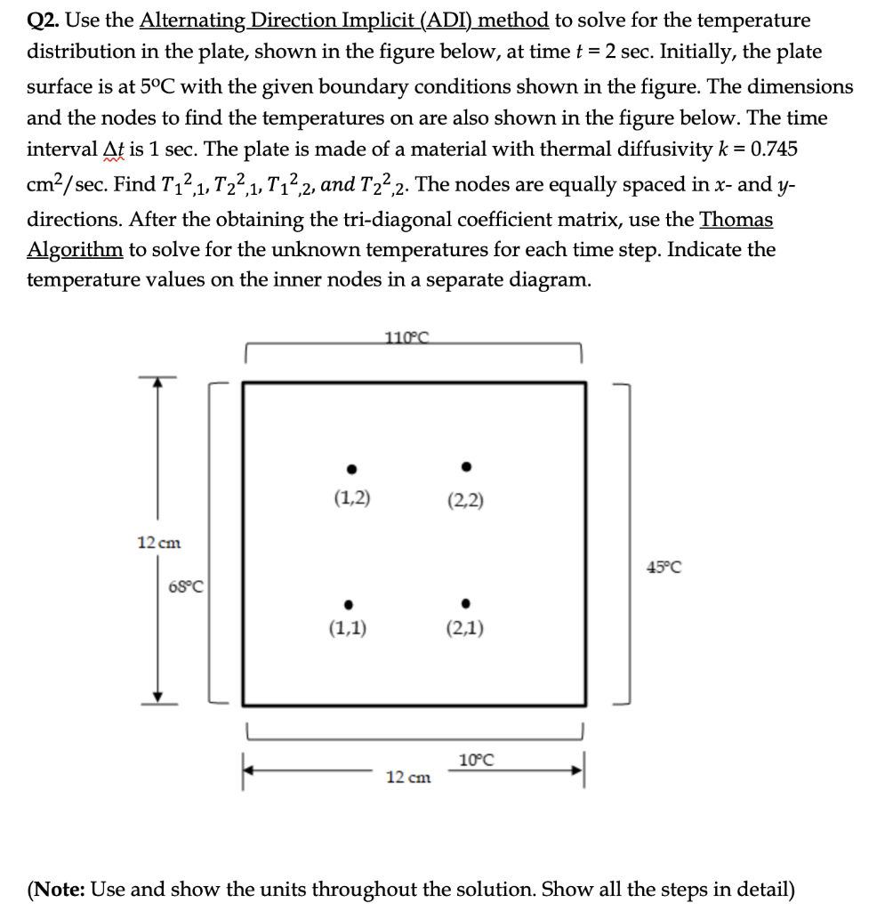 Solved Q2 Use The Alternating Direction Implicit Adi