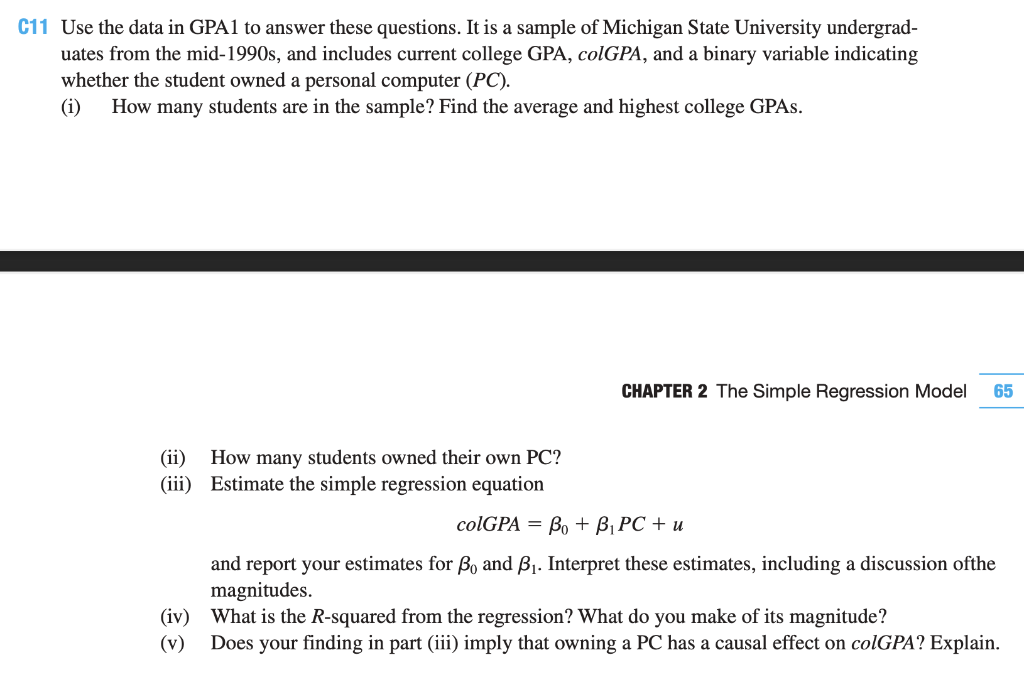 C11 Use the data in GPA1 to answer these questions. | Chegg.com