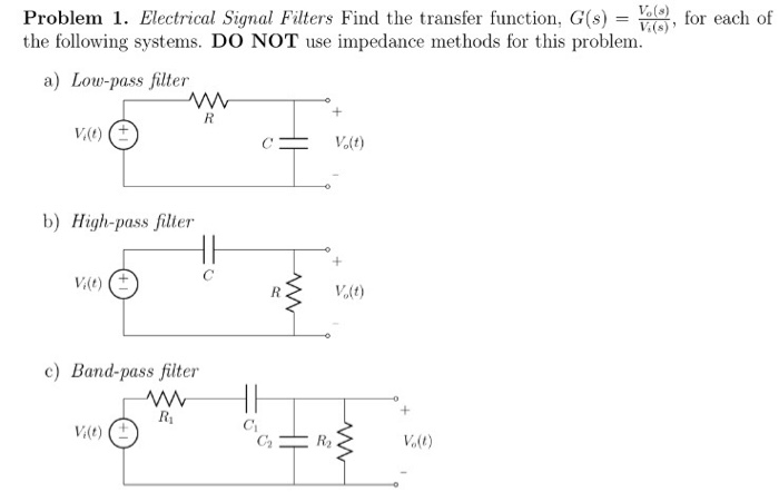 Solved Electrical Signal Filters Find the transfer function, | Chegg.com