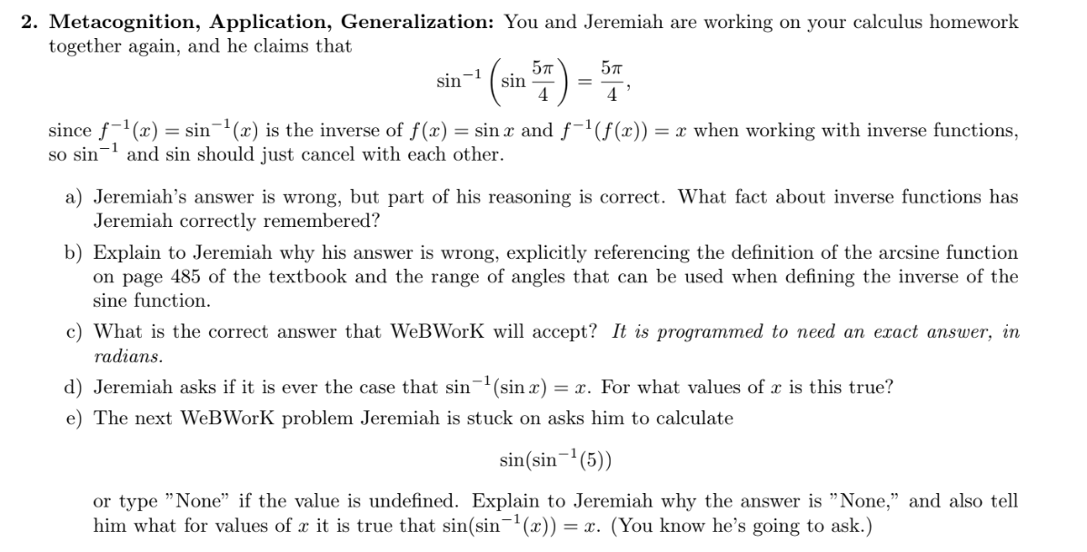 Solved Metacognition, Application, Generalization: You and | Chegg.com
