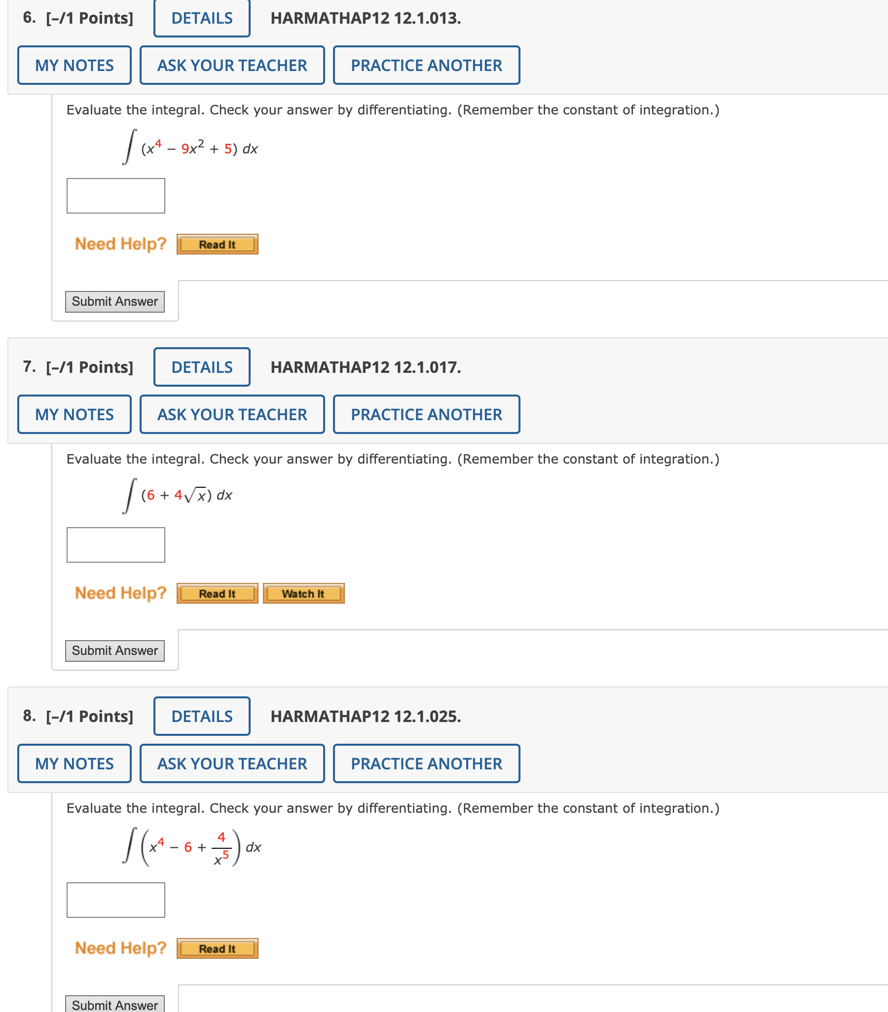 Solved [1 Points] HARMATHAP12 12.1.001. If f′(x)=10x9, what | Chegg.com