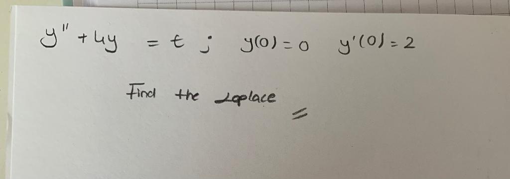 Solved y′′+4y=t;y(0)=0y′(0)=2 Find the soplace | Chegg.com