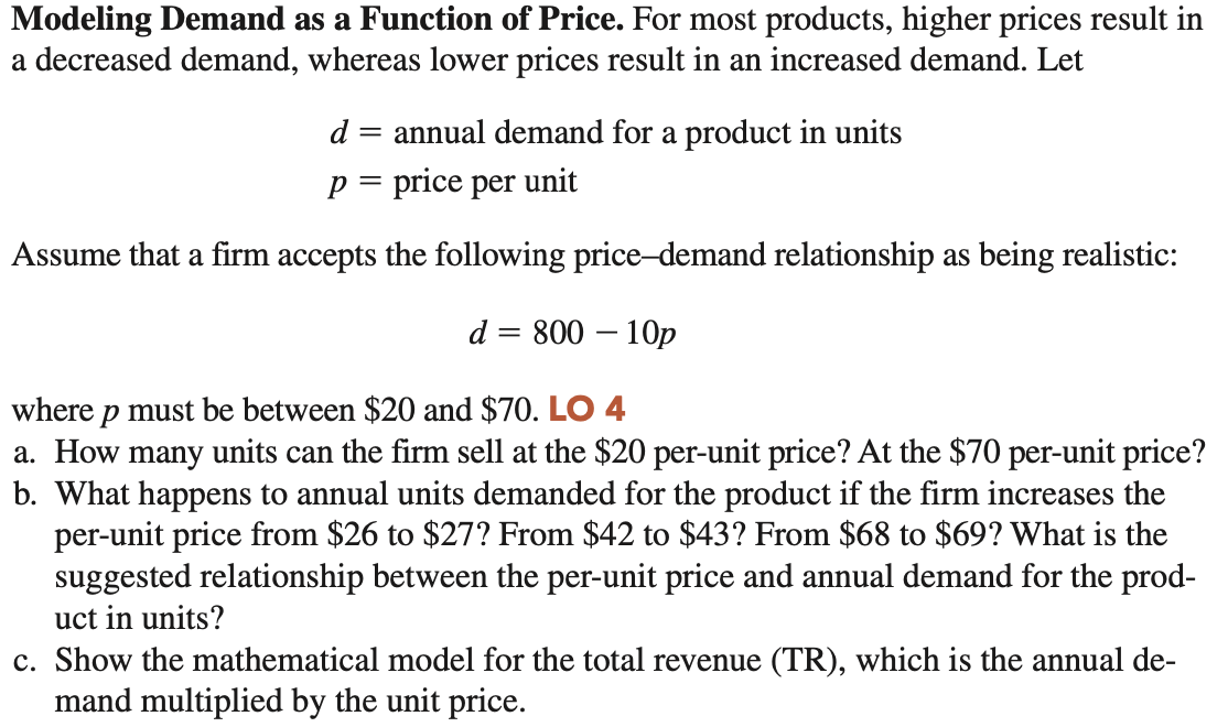 Solved Modeling Demand as a Function of Price. For most | Chegg.com