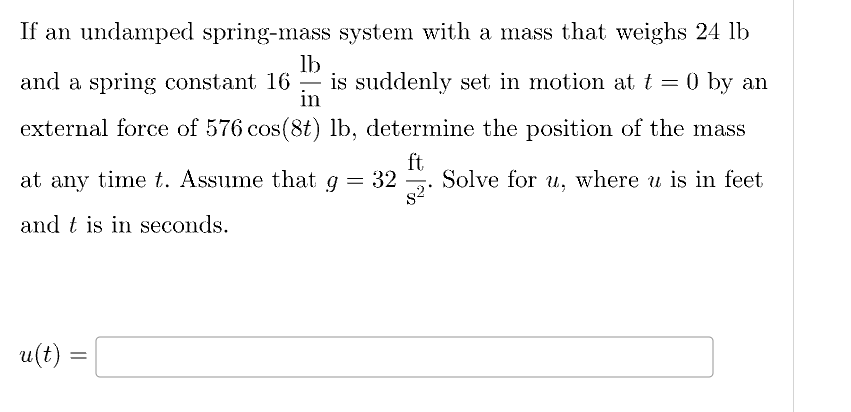 Solved If an undamped spring-mass system with a mass that | Chegg.com