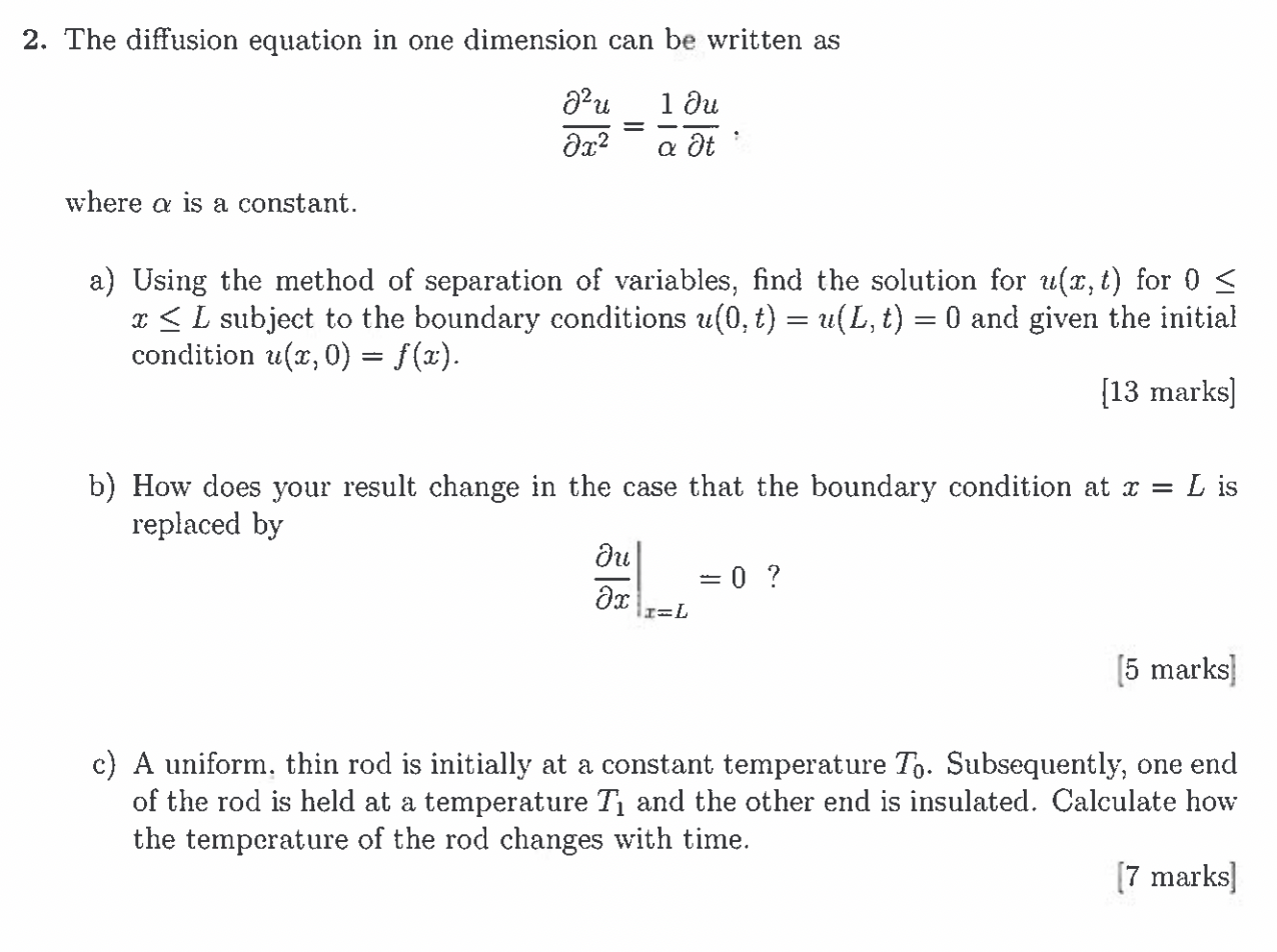 Solved 2. The diffusion equation in one dimension can be | Chegg.com