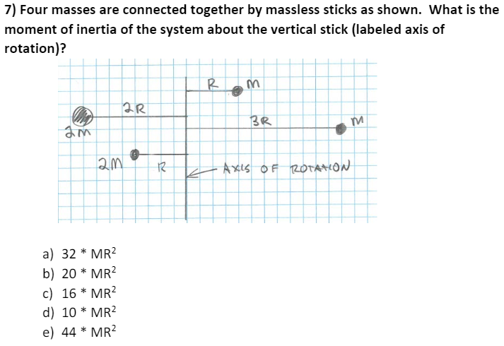 Solved 7) Four masses are connected together by massless | Chegg.com
