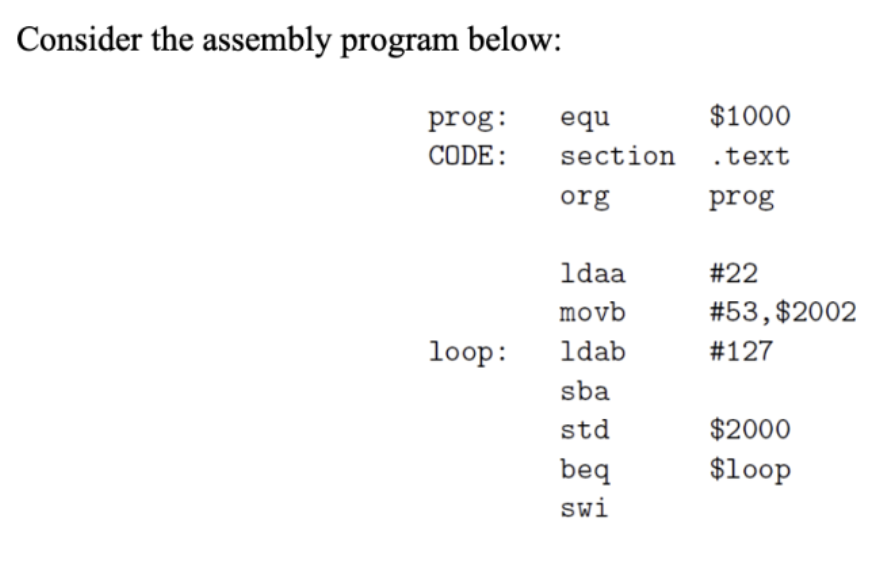 Solved Consider the assembly program below: $1000 prog: | Chegg.com