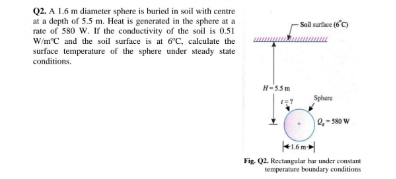 Solved Q2. ﻿A 1.6m ﻿diameter sphere is buried in soil with | Chegg.com