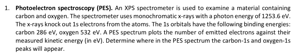 1. Photoelectron spectroscopy (PES). An XPS | Chegg.com