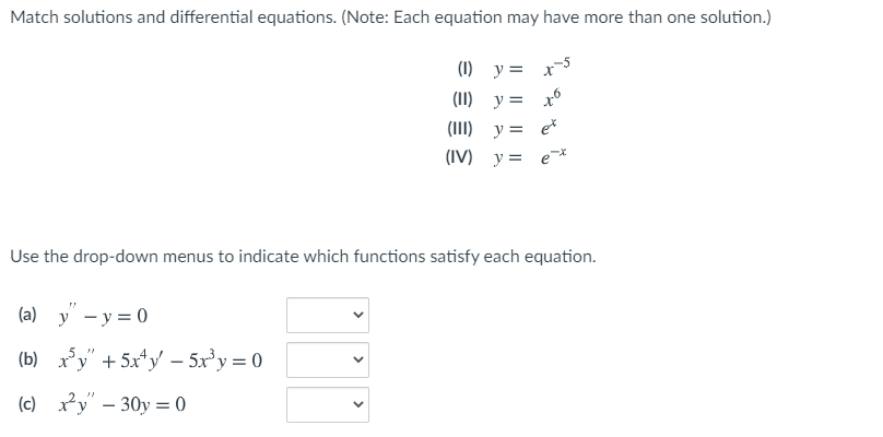 Solved Match solutions and differential equations. (Note: | Chegg.com