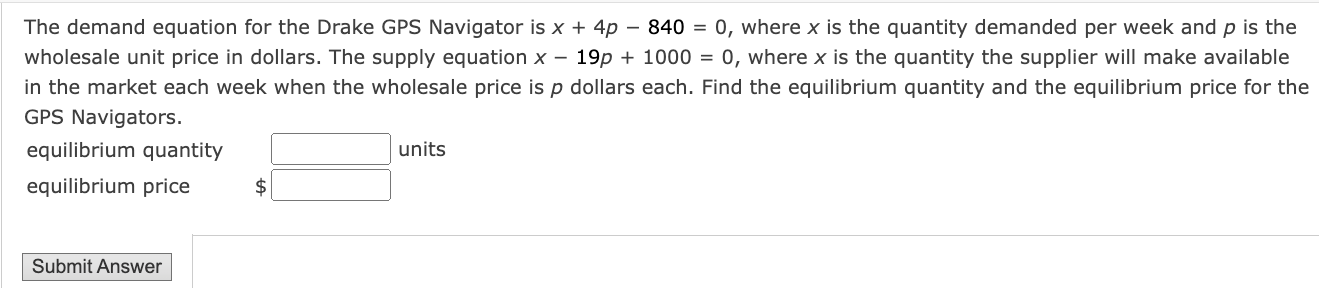 Solved The demand equation for the Drake GPS Navigator is | Chegg.com