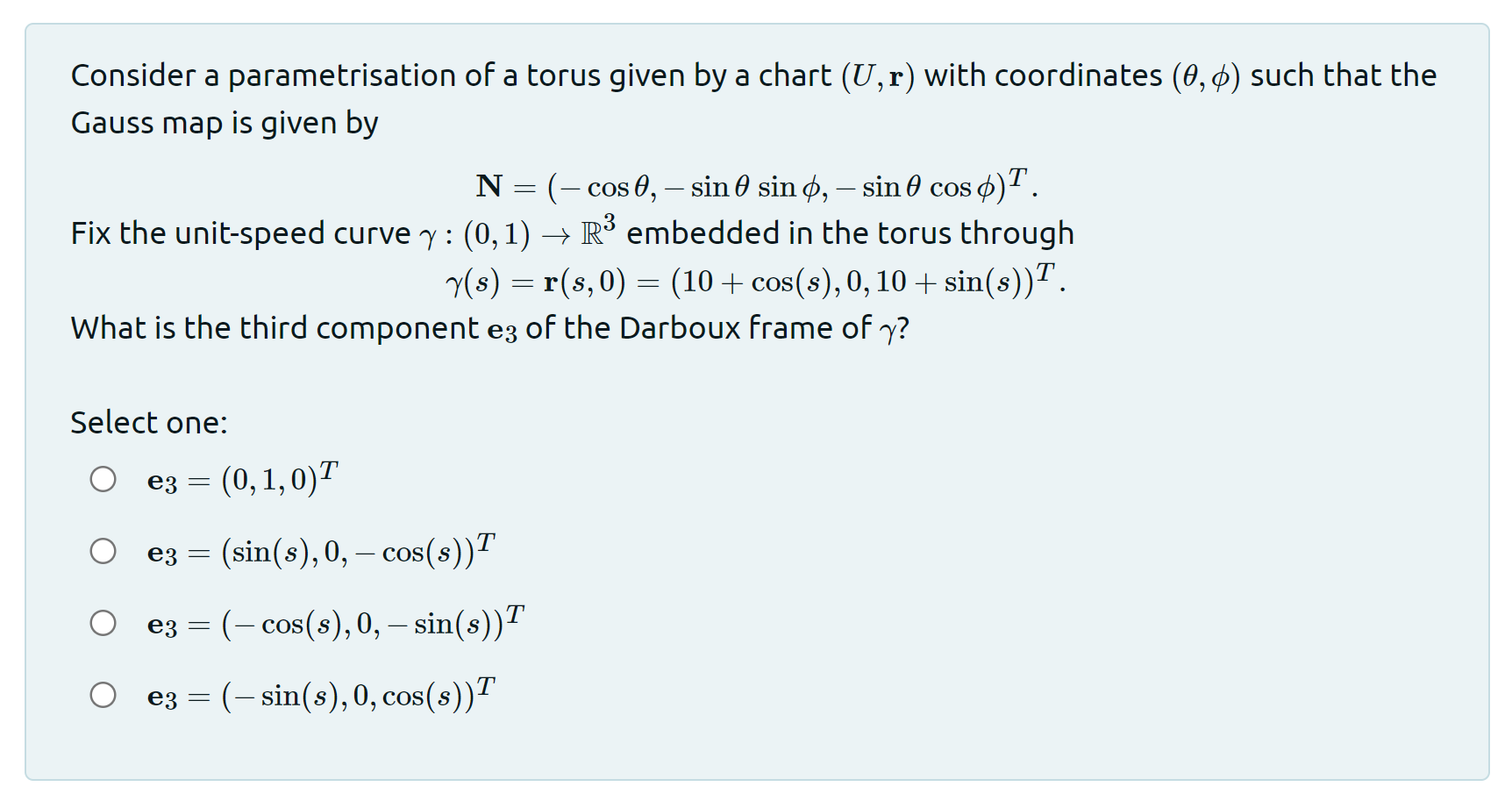 Solved Consider a parametrisation of a torus given by a | Chegg.com
