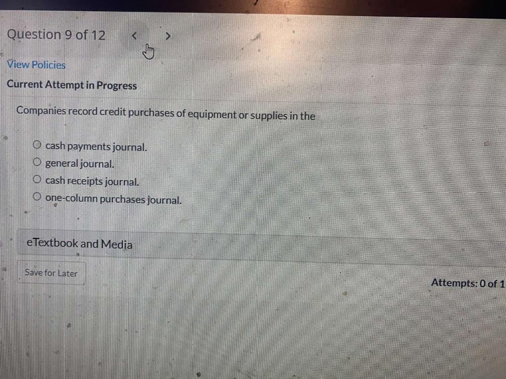 Solved Question 9 of 12 > View Policies Current Attempt in | Chegg.com