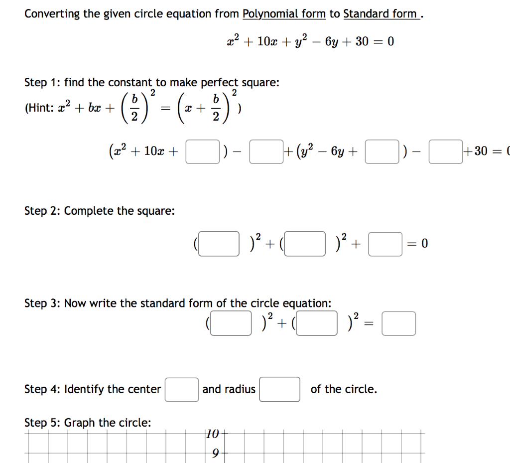 Solved Converting the given circle equation from Polynomial | Chegg.com