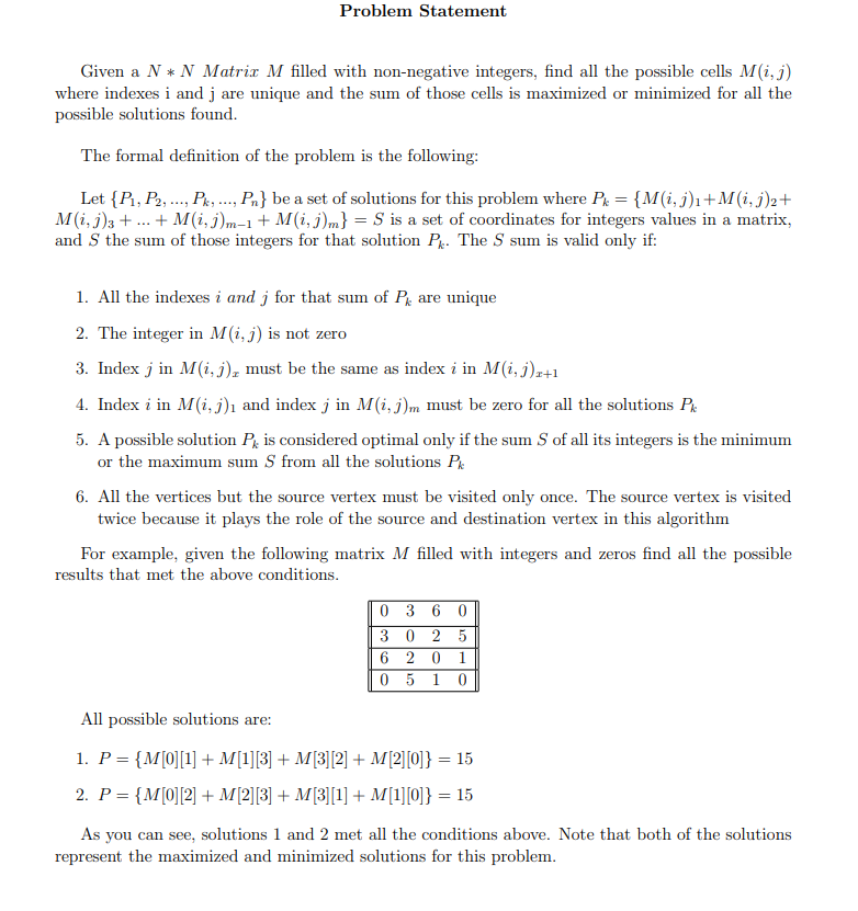 Solved Given a N∗N Matrix M filled with non-negative | Chegg.com