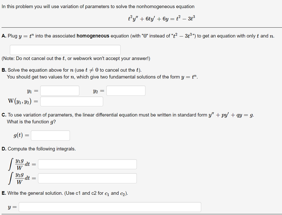 Solved In this problem you will use variation of parameters | Chegg.com
