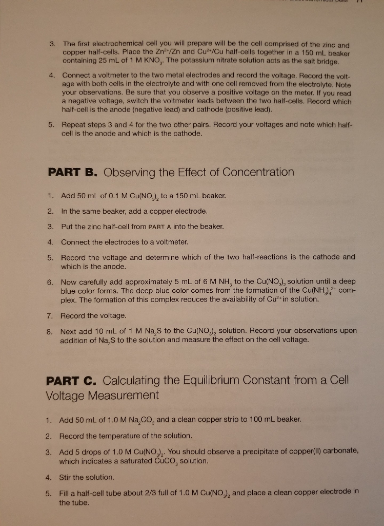 Solved LAB 10: Electrochemical Cells 73 III. Report For the | Chegg.com