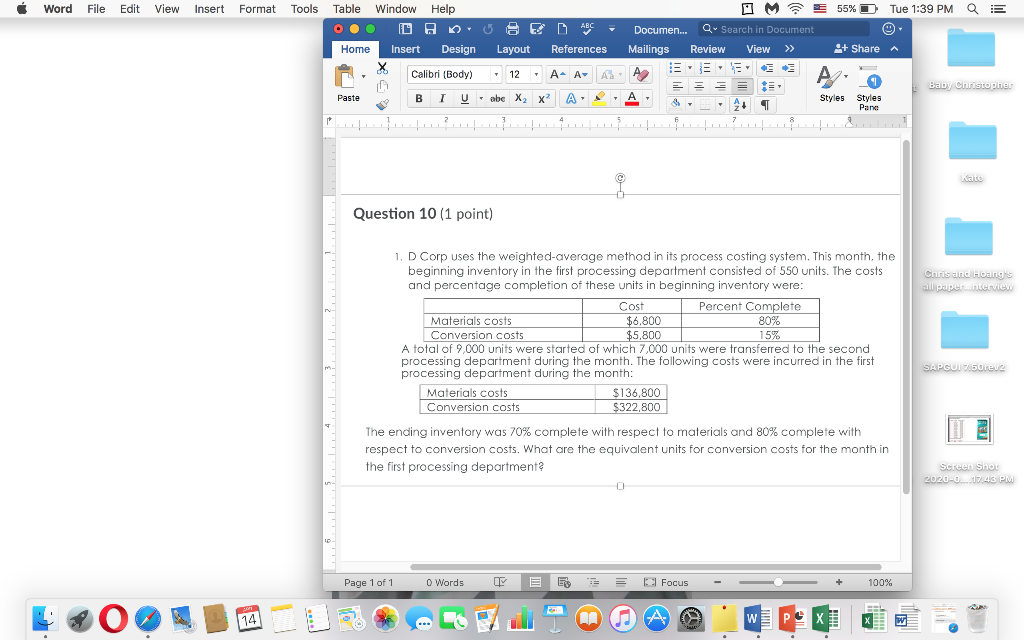 Solved Word File Edit View Insert Format Tools 55% D Tue | Chegg.com