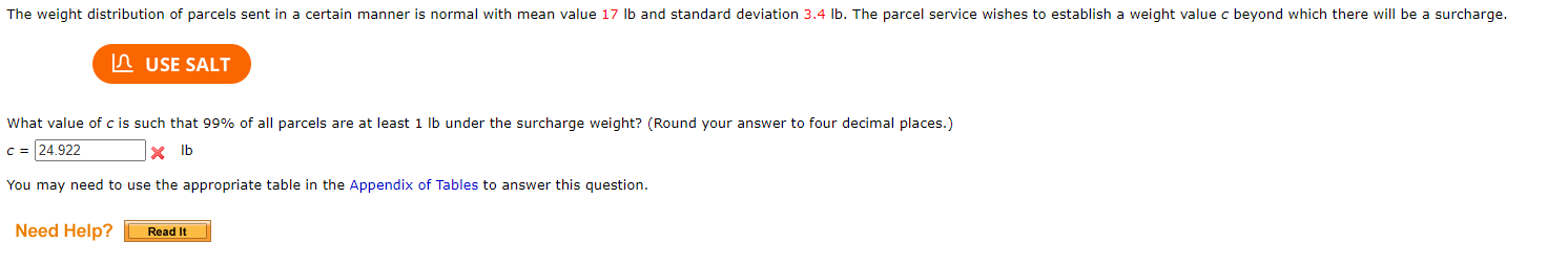 Solved What value of c is such that 99% of all parcels are | Chegg.com