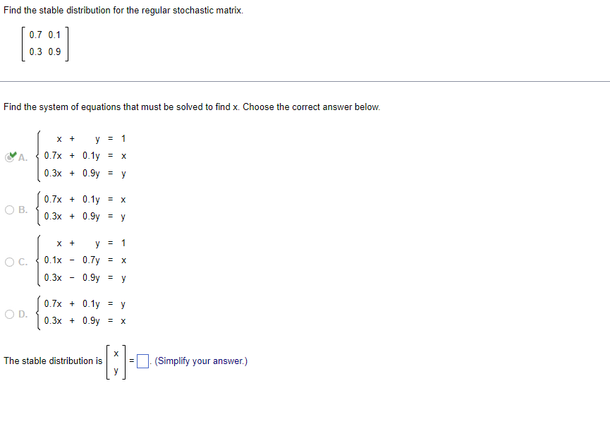 Solved Find the stable distribution for the regular | Chegg.com