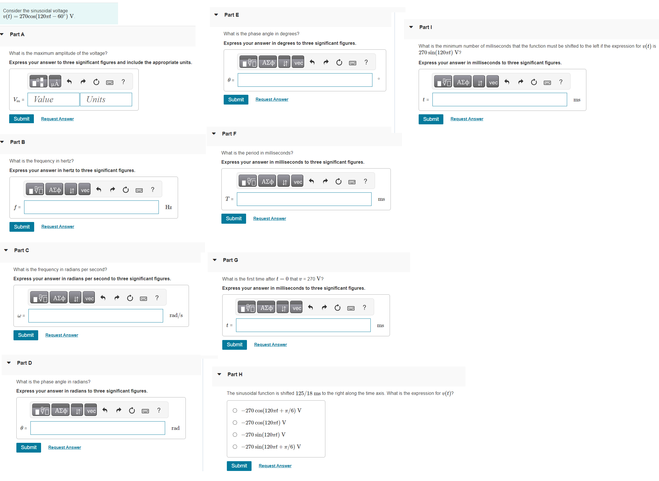 Solved - Part E - Part 1 What is the phase angle in | Chegg.com