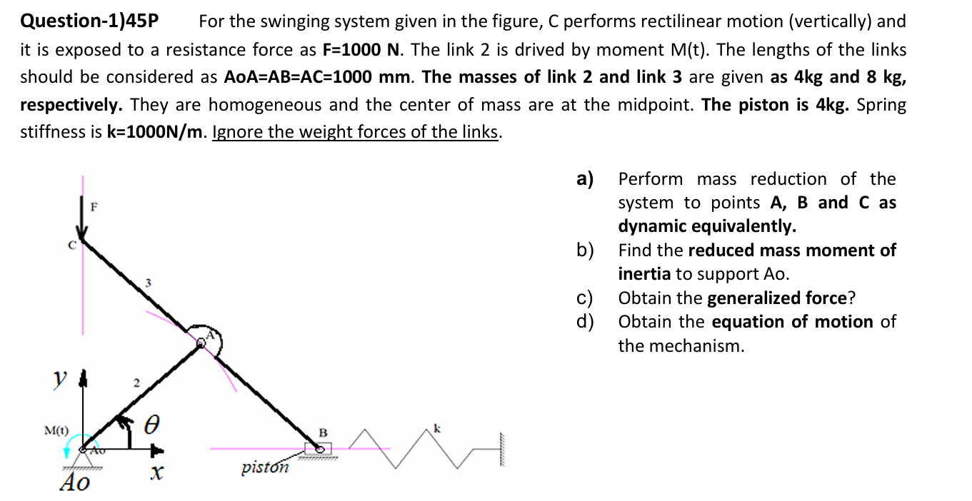Solved Question-1)45P For the swinging system given in the | Chegg.com