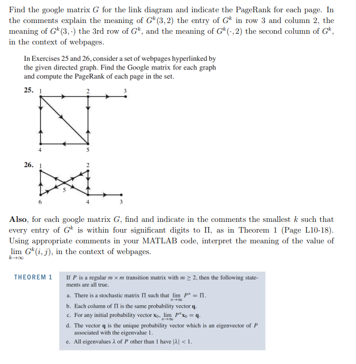 Find the google matrix G ﻿for the link diagram and | Chegg.com