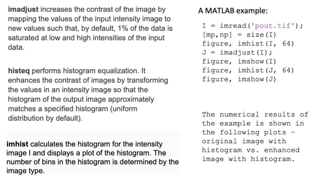 A MATLAB example: imadjust increases the contrast of | Chegg.com