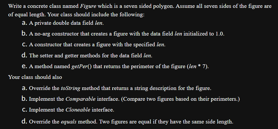 Solved Write a concrete class named Figure which is a seven | Chegg.com