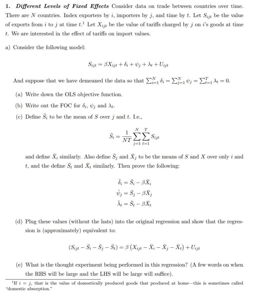 Solved 1. Different Levels of Fixed Effects Consider data on | Chegg.com