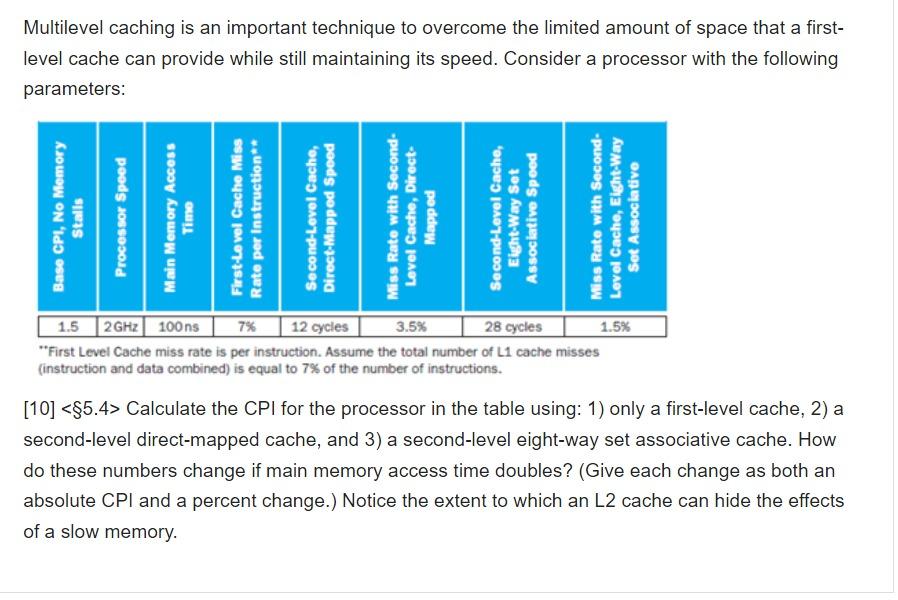 Solved Multilevel caching is an important technique to | Chegg.com