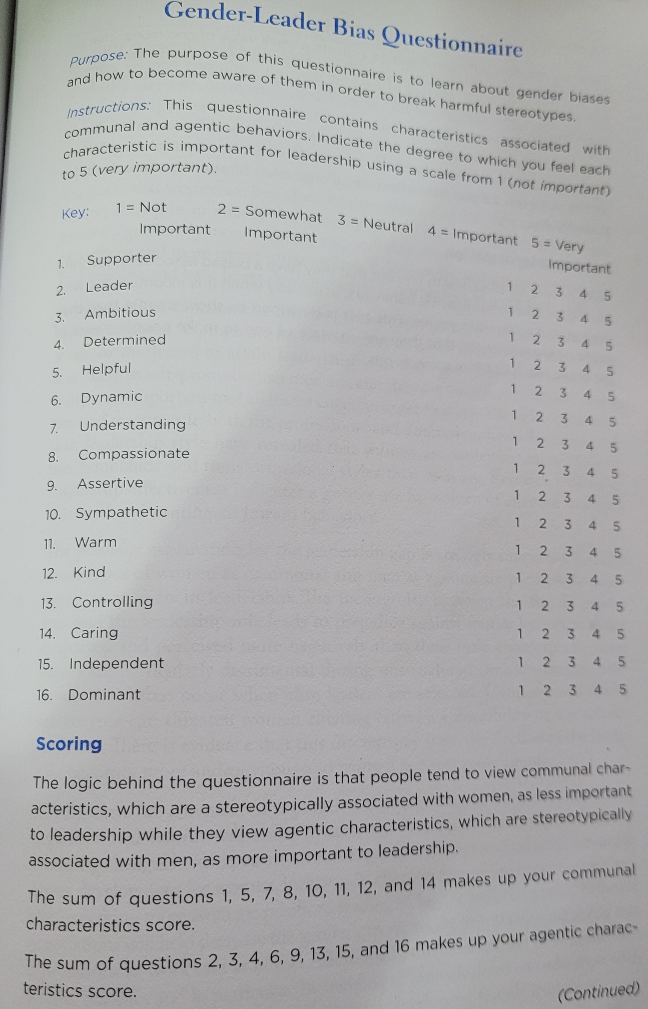 Solved Complete the Gender-Leader Bias Questionnaire | Chegg.com