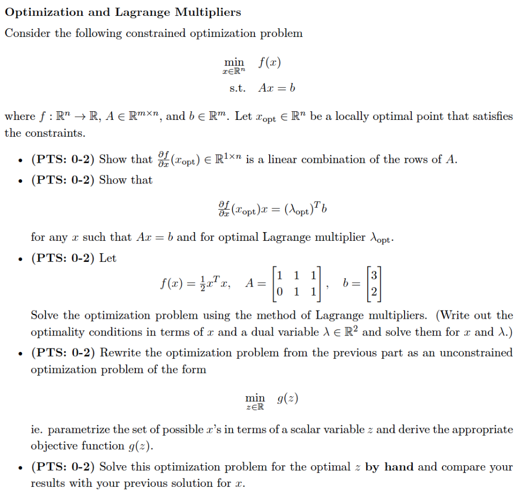 Optimization and Lagrange Multipliers Consider the | Chegg.com