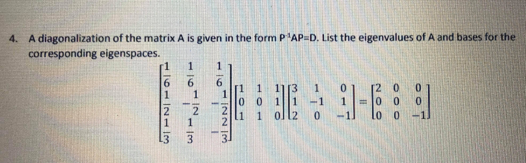 Solved 4. A diagonalization of the matrix A is given in the | Chegg.com