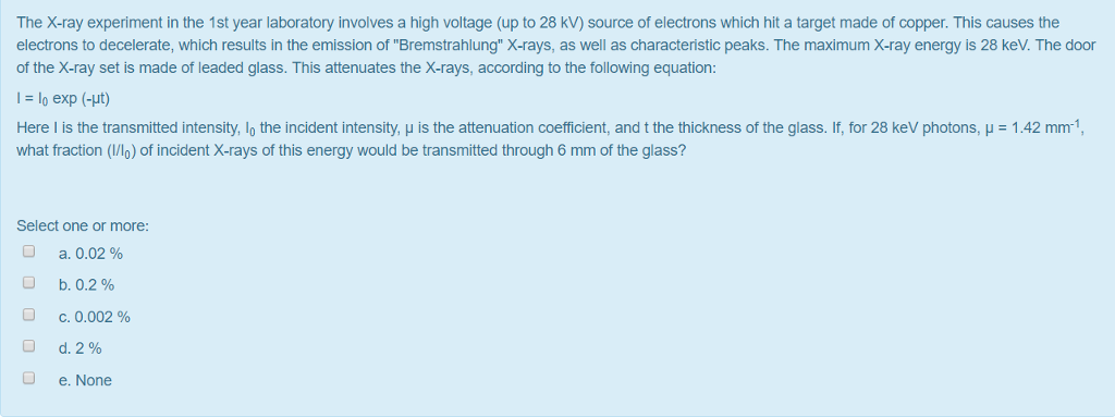 Solved The X-ray experiment in the 1st year laboratory | Chegg.com