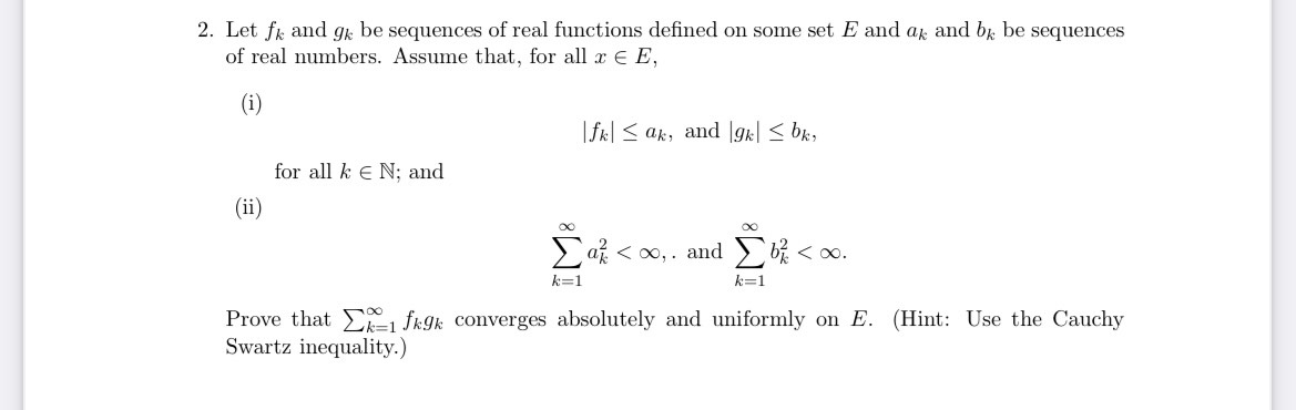 Solved Let fk and gk be sequences of real functions defined | Chegg.com