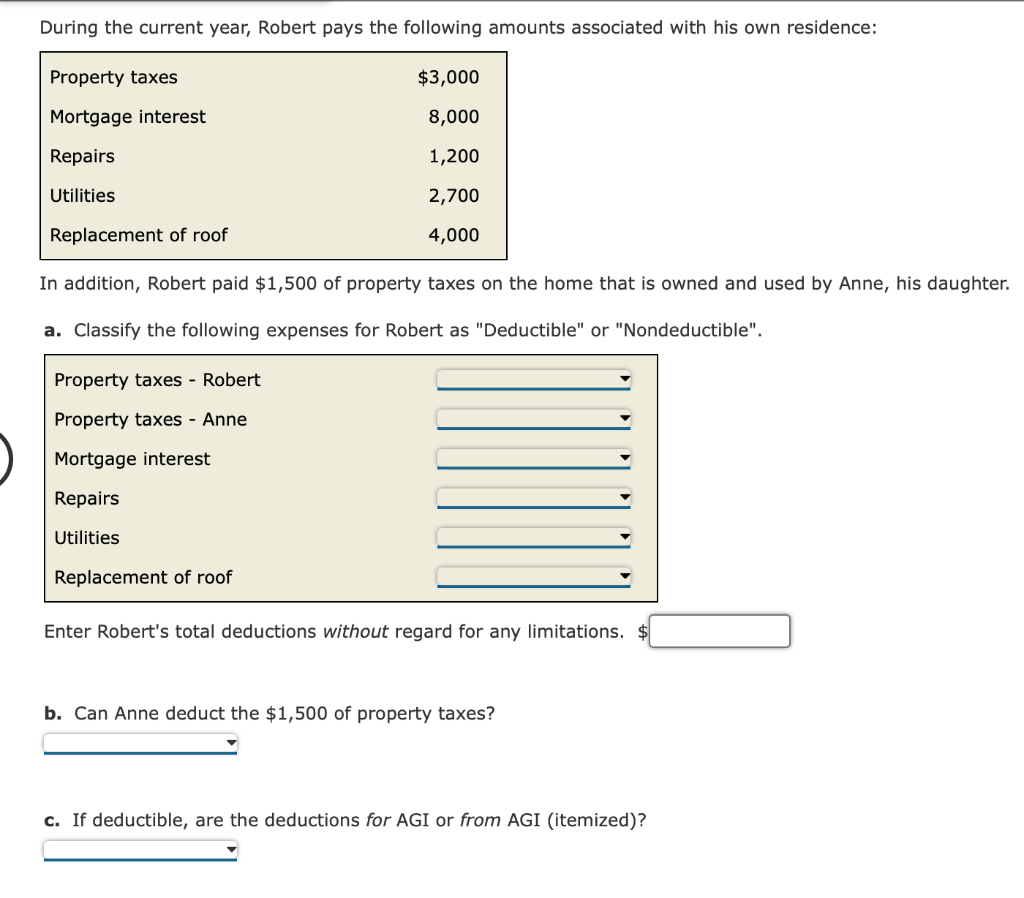 Solved During the current year, Robert pays the following | Chegg.com