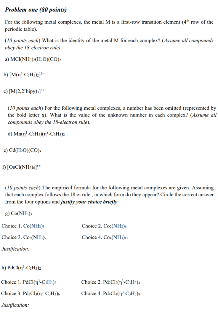 Solved Problem one (80 points) For the following metal | Chegg.com