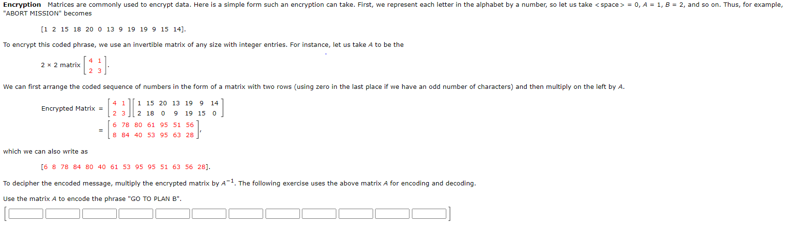 Solved Encryption Matrices are commonly used to encrypt | Chegg.com