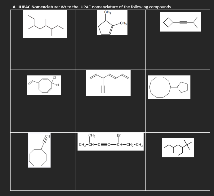 Solved A. IUPAC Nomenclature: Write the IUPAC nomenclature | Chegg.com