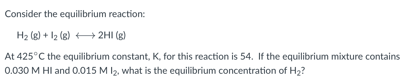 Solved Consider the equilibrium reaction: H2( g)+I2( | Chegg.com