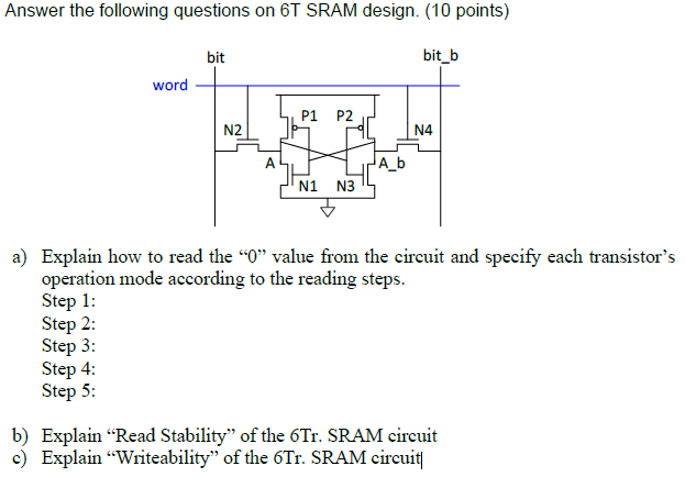 Solved Answer the following questions on 6T SRAM design. (10 | Chegg.com