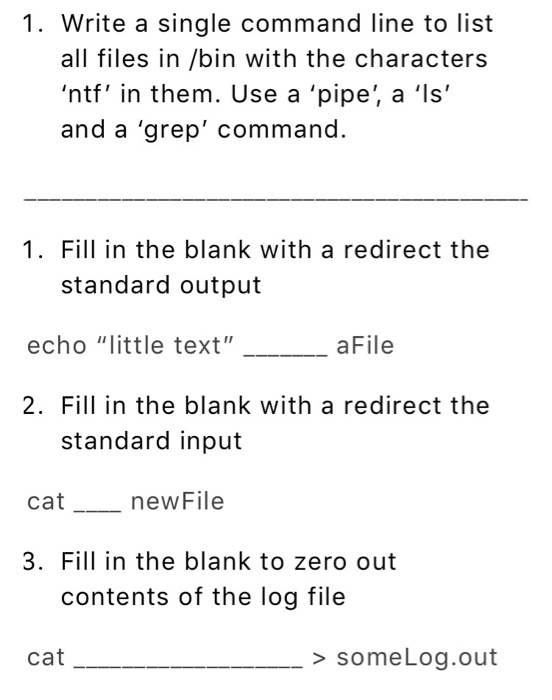 Solved 1. Write a single command line to list all files in | Chegg.com