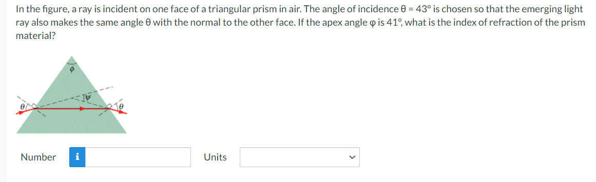 Solved In the figure, a ray is incident on one face of a | Chegg.com