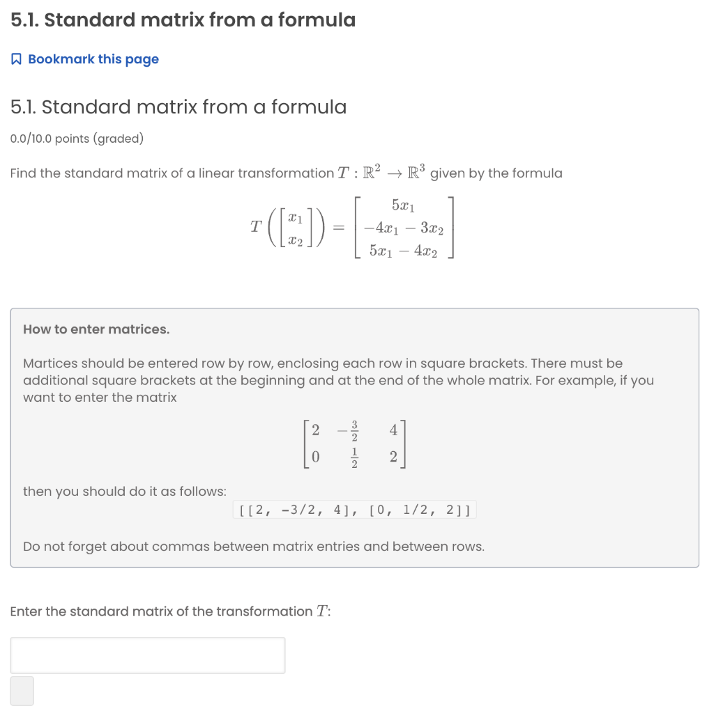 Solved 5.1. Standard matrix from a formula Bookmark this | Chegg.com