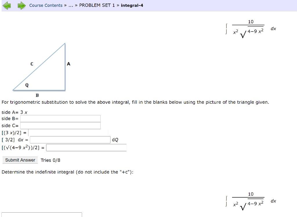 Solved Course Contents » ... » PROBLEM SET 1 > integral-4 10 | Chegg.com