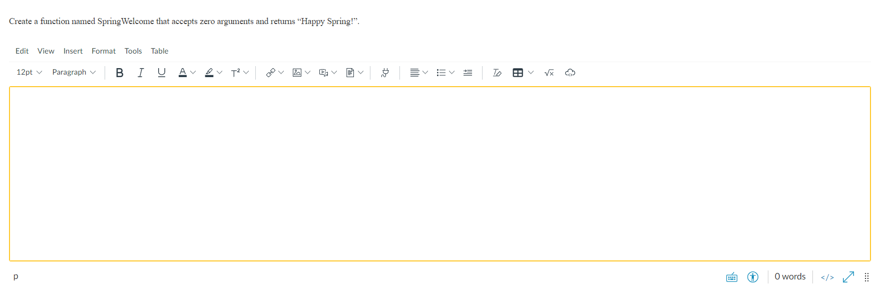 Solved Create a function named SpringWelcome that accepts | Chegg.com