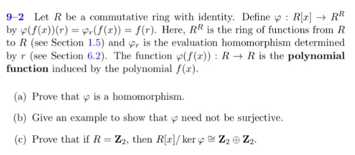 Solved 9-2 Let R be a commutative ring with identity. Define | Chegg.com