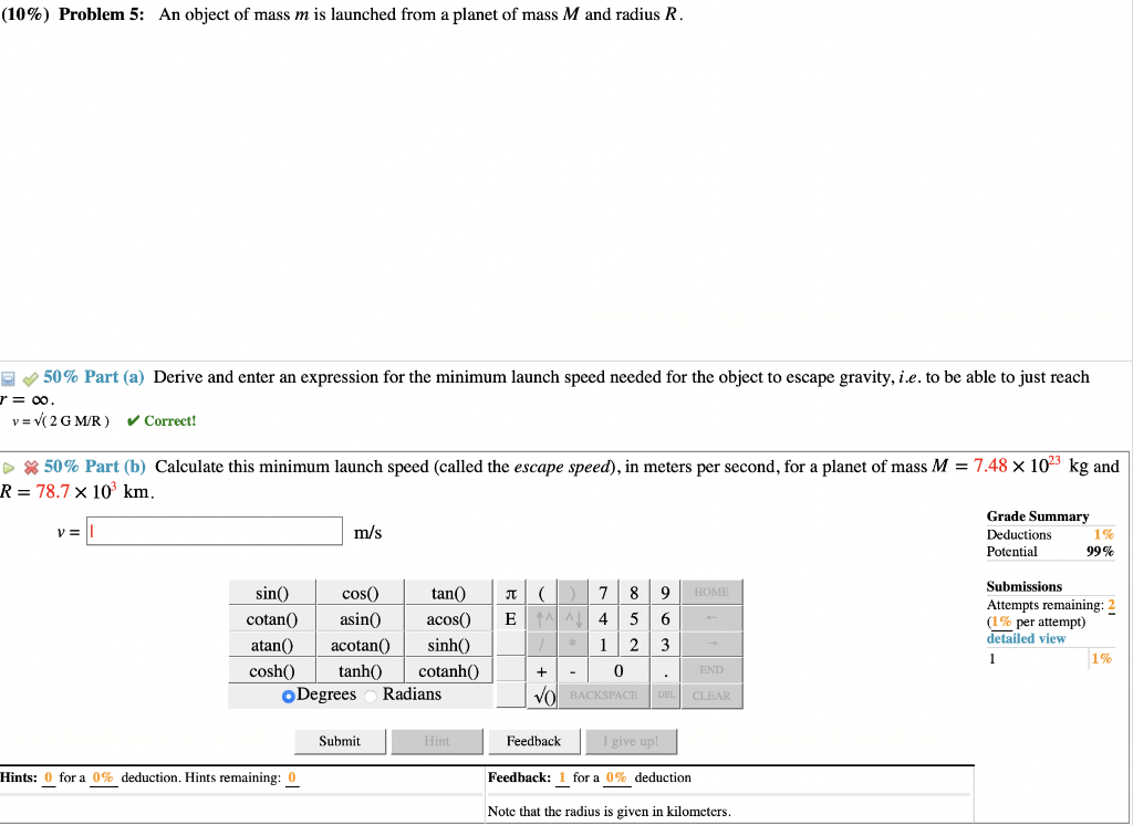 Solved (10\%) Problem 5: An object of mass m is launched | Chegg.com
